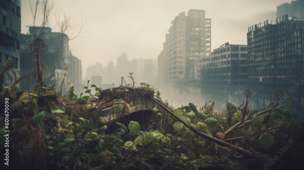 Post apocalyptic city in ruins after zombie pathogen wiped out last of ...