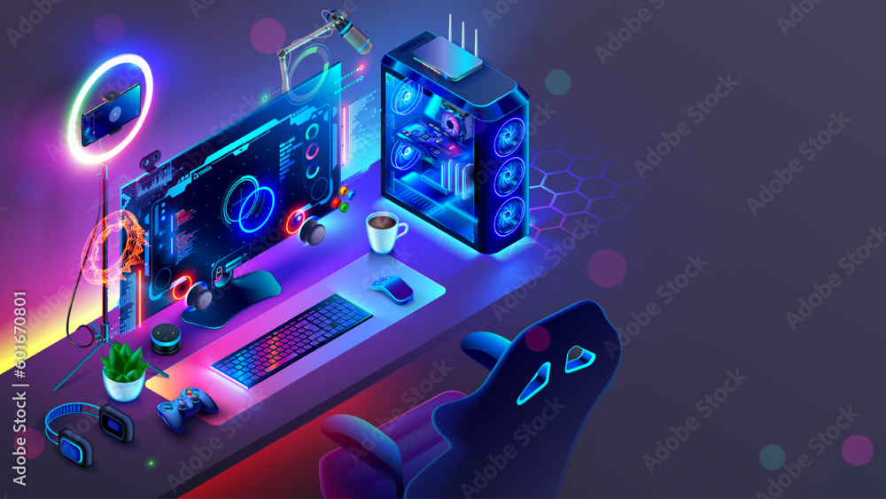 Vetor do Stock: Gaming powerful computer or gamer rig with computer ...