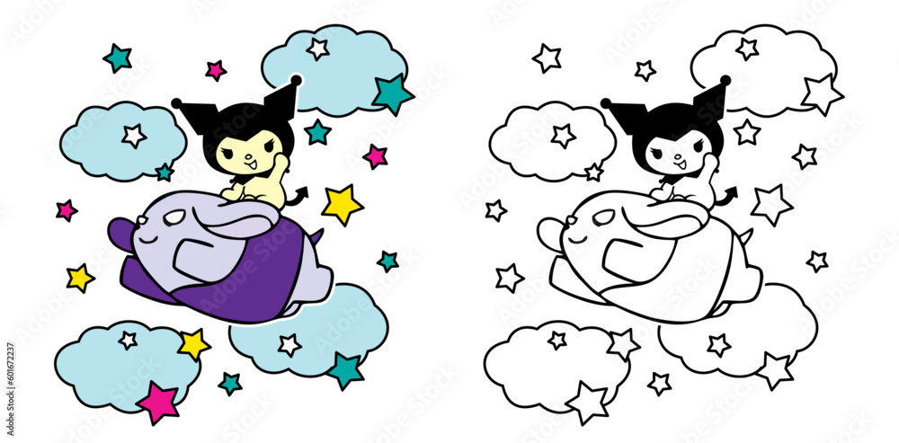 vector illustration of cute cartoon cat with cloud and stars for ...