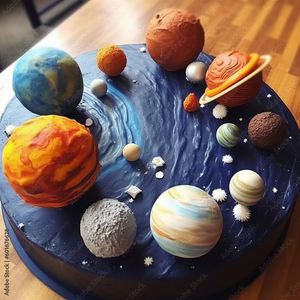 Solar System Themed Birthday Cake Decorated with Planets Astronaut Pie ...