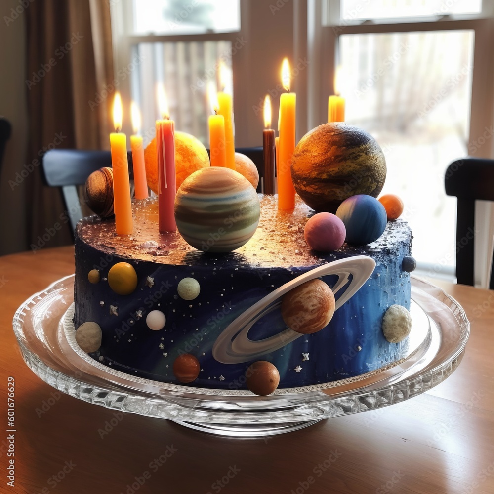 Solar System Themed Birthday Cake Decorated with Planets Astronaut Pie ...