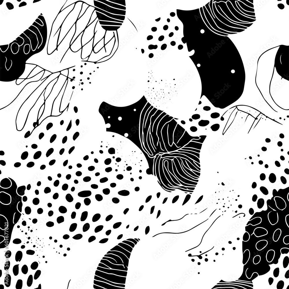 Vektorová grafika „Black and white hand-drawn pattern features bold and ...