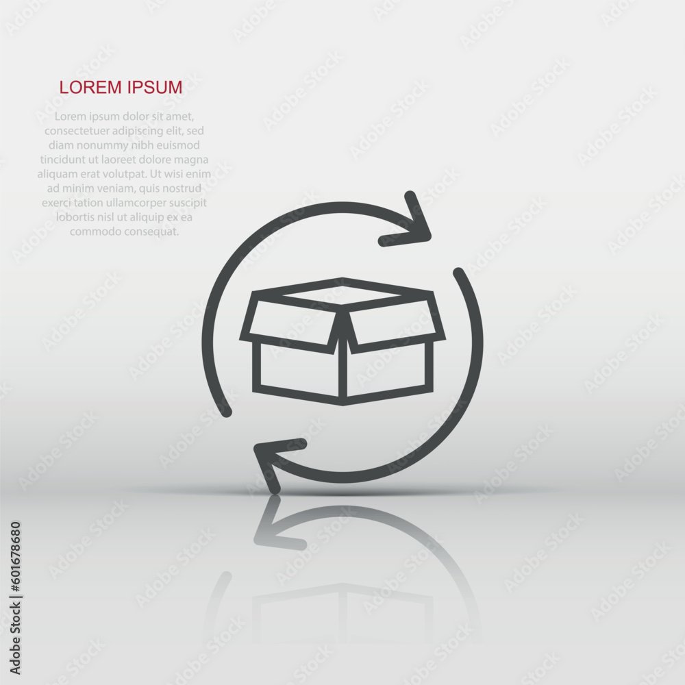 Box package return icon in flat style. Delivery box with arrow ...
