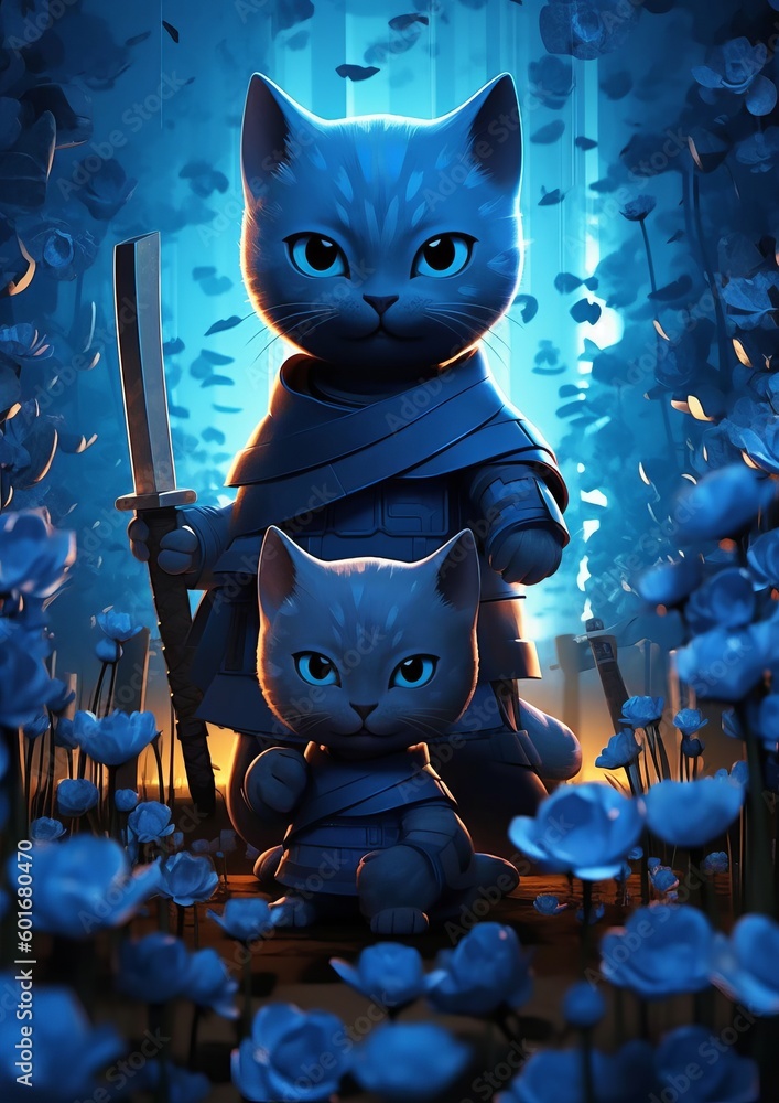 Cartoon Animated Ninja Cat Japanese Samurai Senpai Japan Themed ...