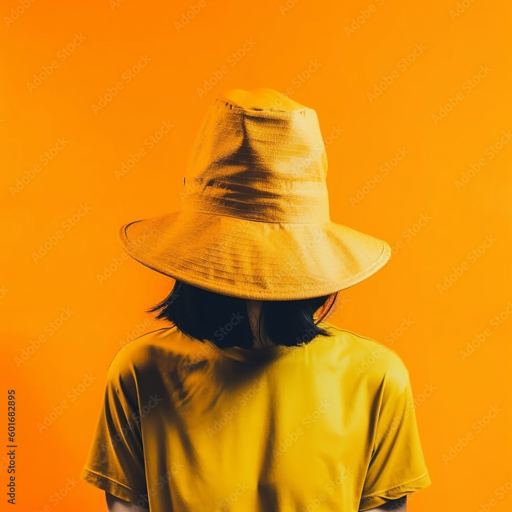 Unrecognizable woman wearing a hat. Playful woman covering face with ...