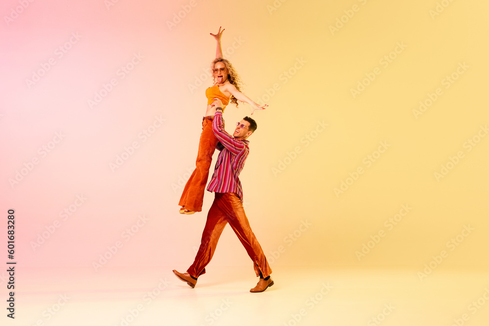 Performance. Beautiful, emotional young people, man and woman in ...