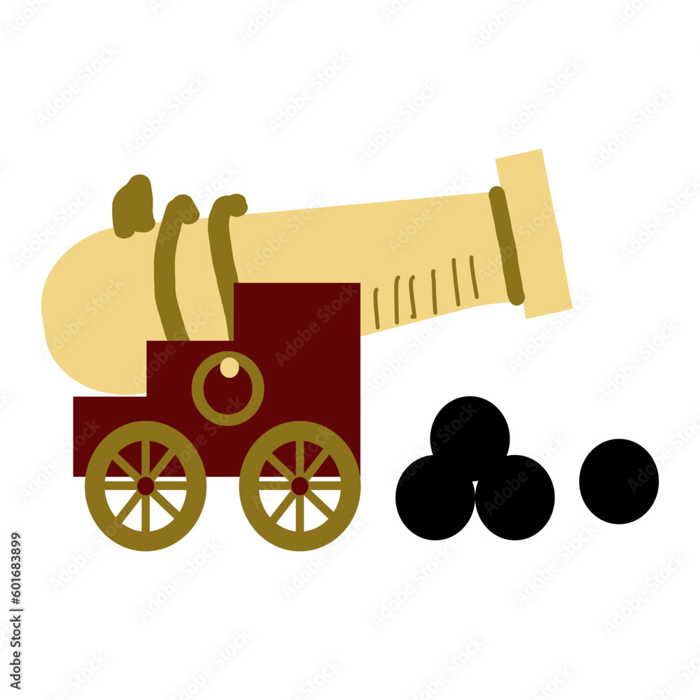 old pirate cannon. Illustration in a flat cartoon style. Stock Vector ...