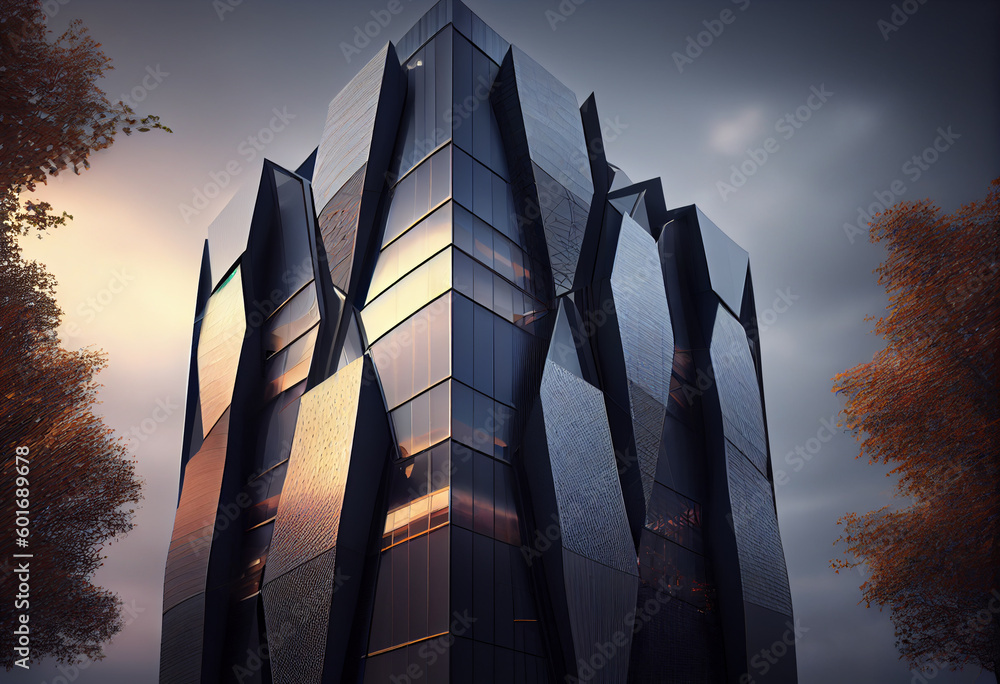 A high-tech office building with a façade that incorporates a series of ...