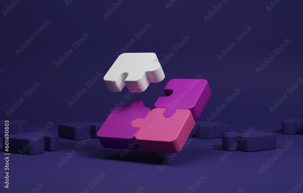 Connection together puzzle pieces on a purple background Stock ...