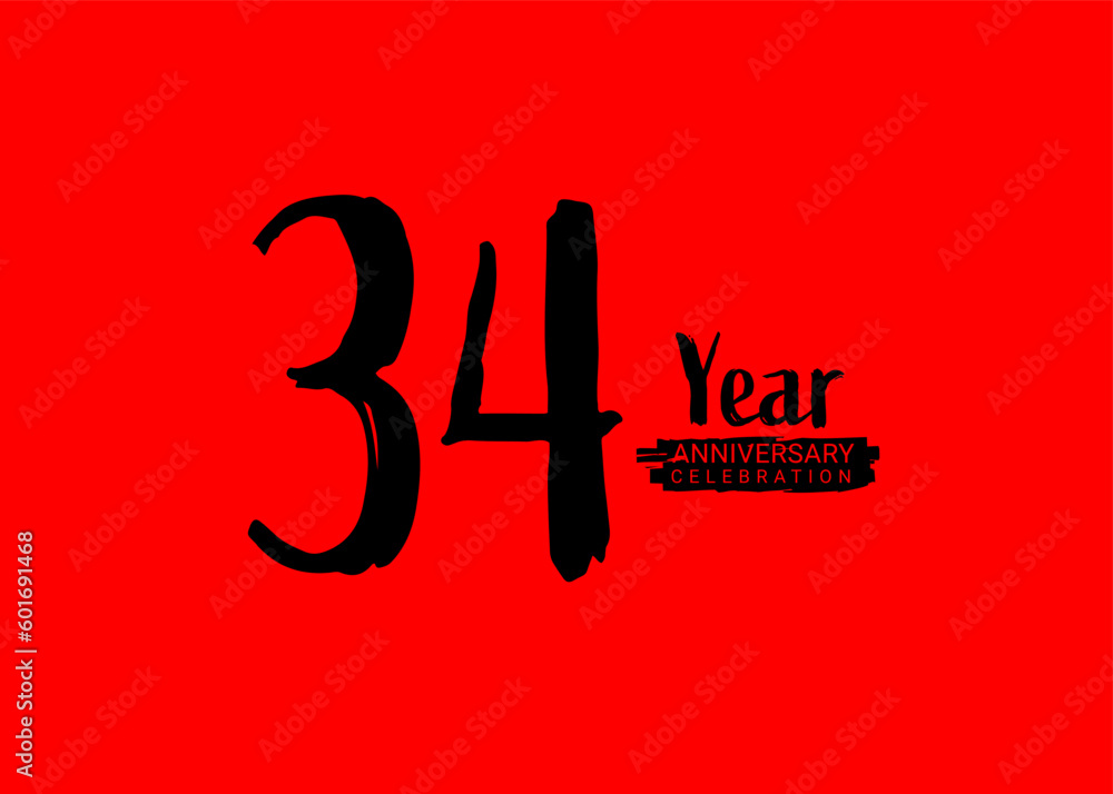 34 Years Anniversary Celebration logo on red background, 34 number logo ...