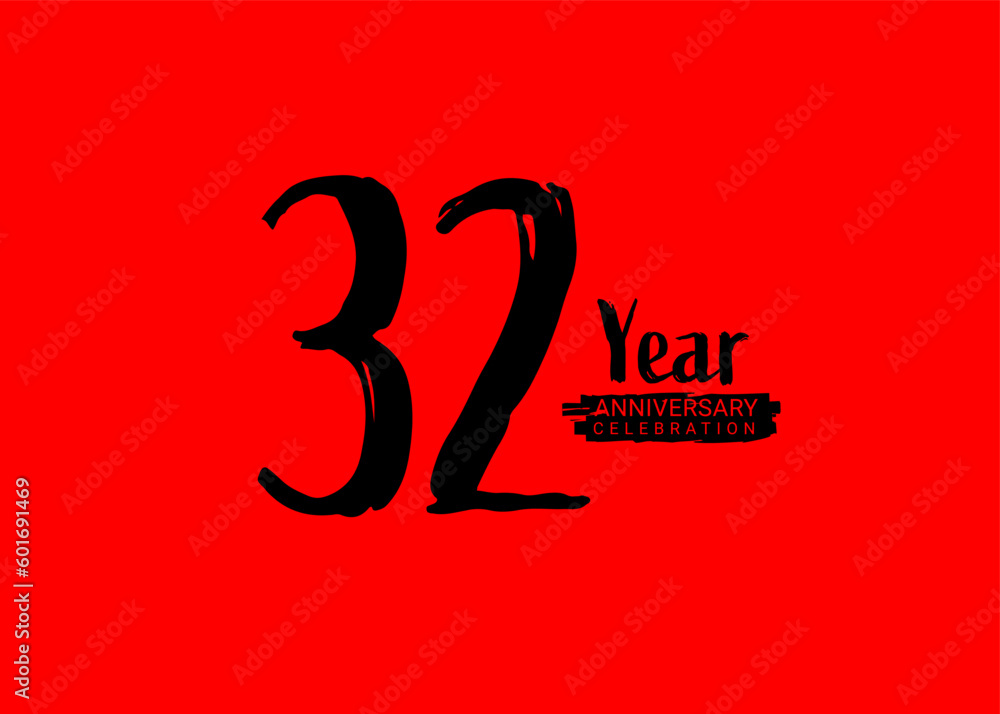 32 Years Anniversary Celebration logo on red background, 32 number logo ...