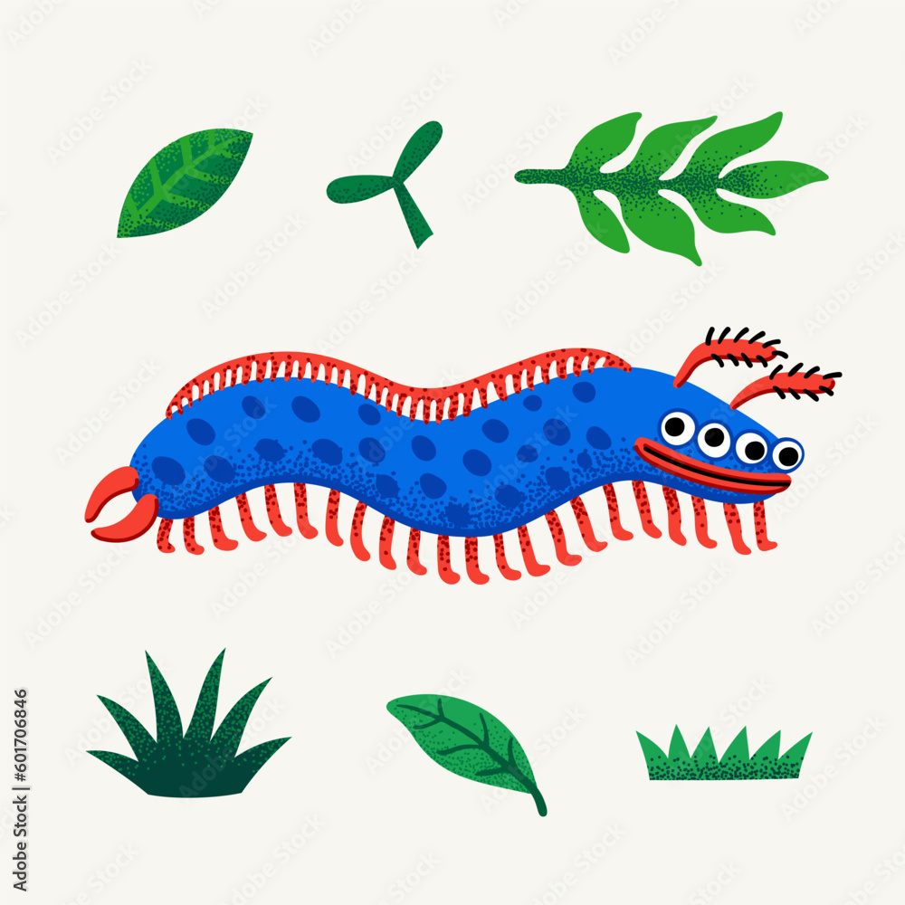 Cute cartoon vector monster. Monster character centipede or caterpillar ...