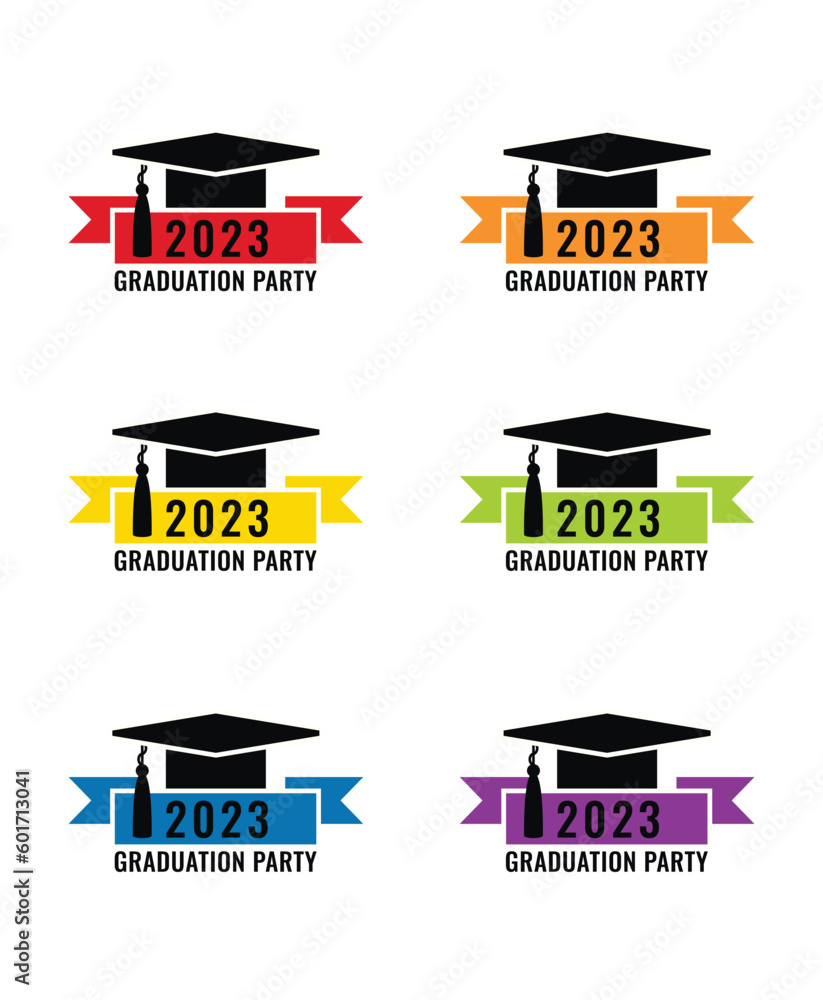 Graduation party logo design. Class of 2023 with graduation cap and ...
