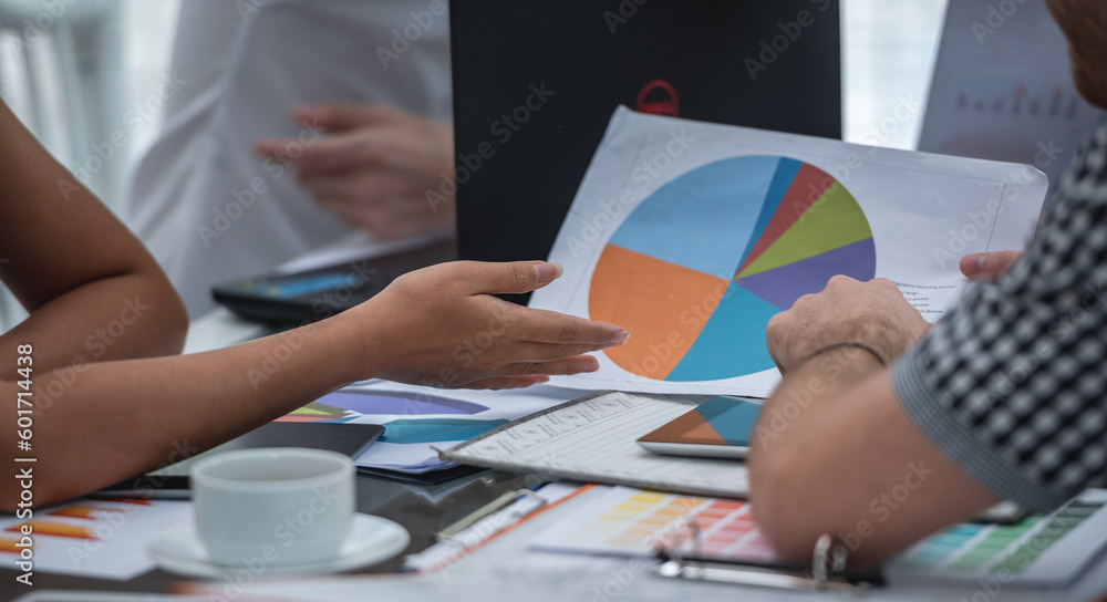 Banner of Hand and measuring tool Team work brainstorming many data ...