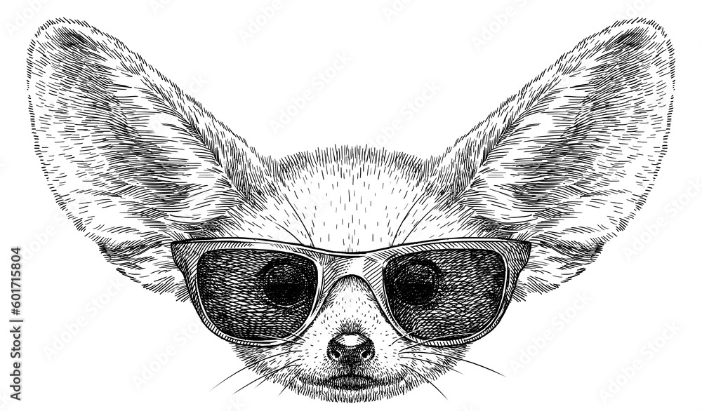 Vintage engraving isolated fennec set glasses dressed fashion ...