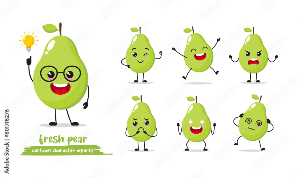 Pears cartoon with many expressions. different Fruit activity vector ...
