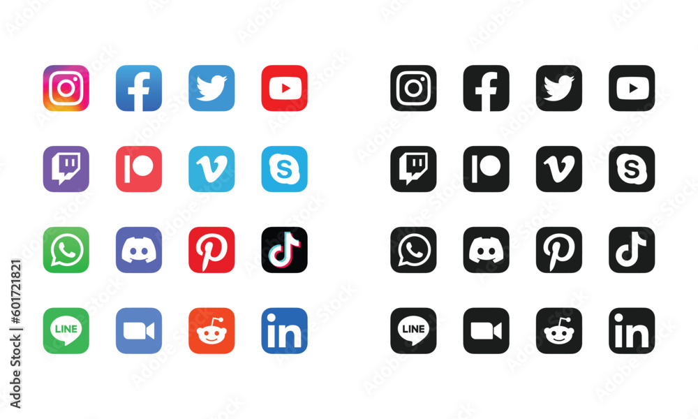 Social media icons logo set. Instagram, facebook, twitter, tiktok ...