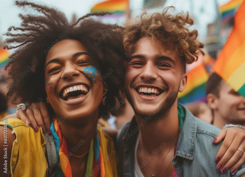 Beautiful Generative AI Couple at LGBTQ+ Pride Parade in Amsterdam ...