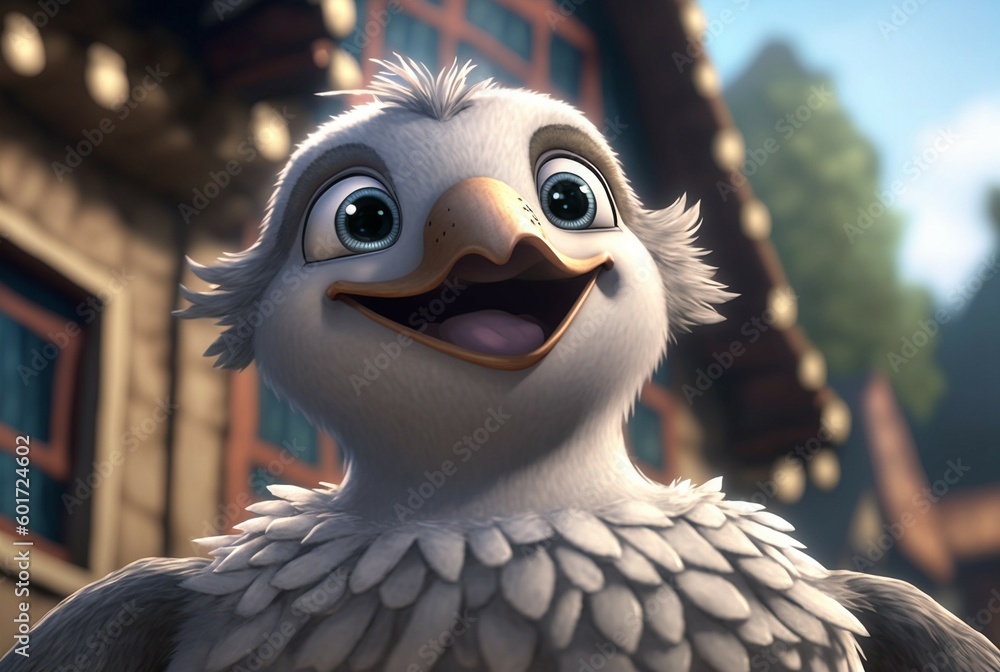 Cartoon bird. Smiling baby bird. Happy cartoon character. Generated by ...