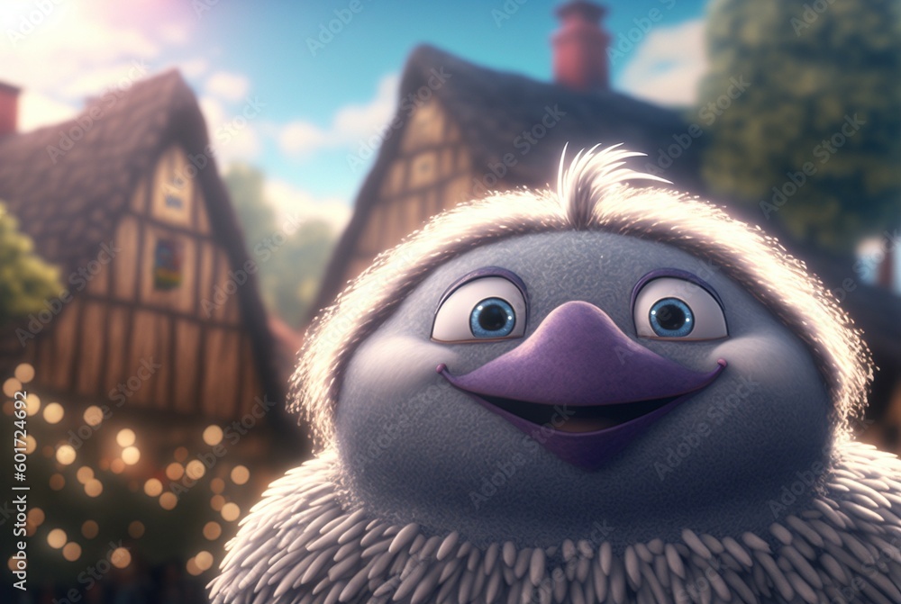 Cartoon bird. Smiling baby bird. Happy cartoon character. Generated by ...