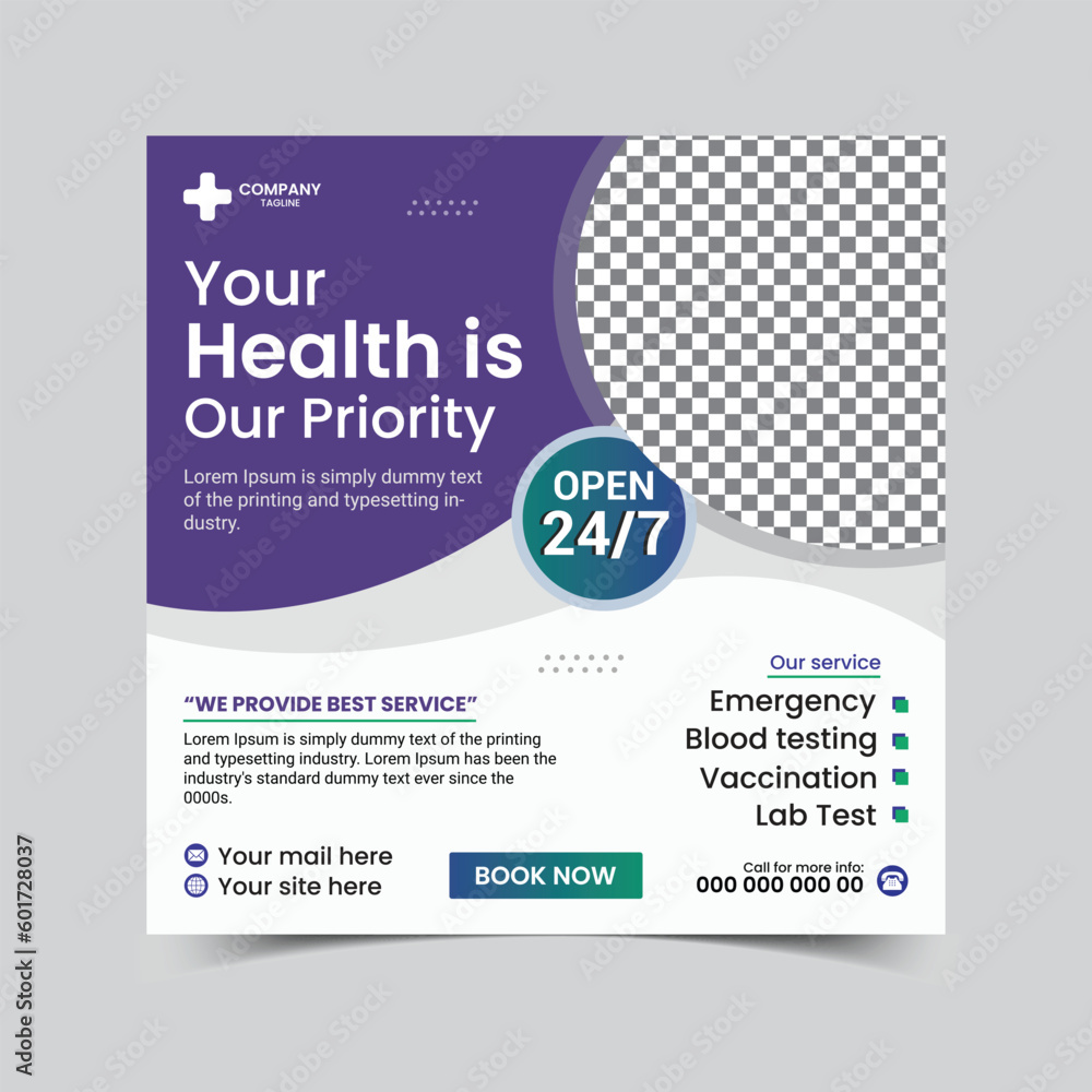 Medical social media post design for business promotion hospital banner ...