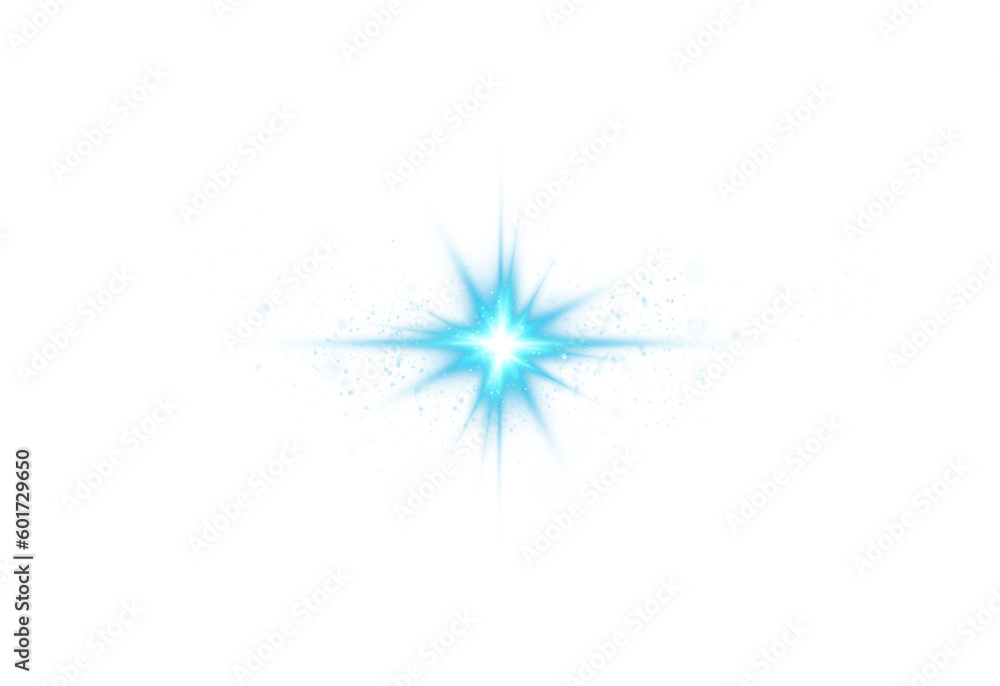 Blue star and sparks isolated on transparent background. Flares and ...