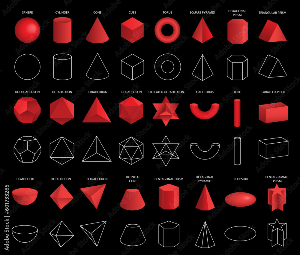 Vecteur Stock Set of vector realistic 3D red geometric shapes isolated ...