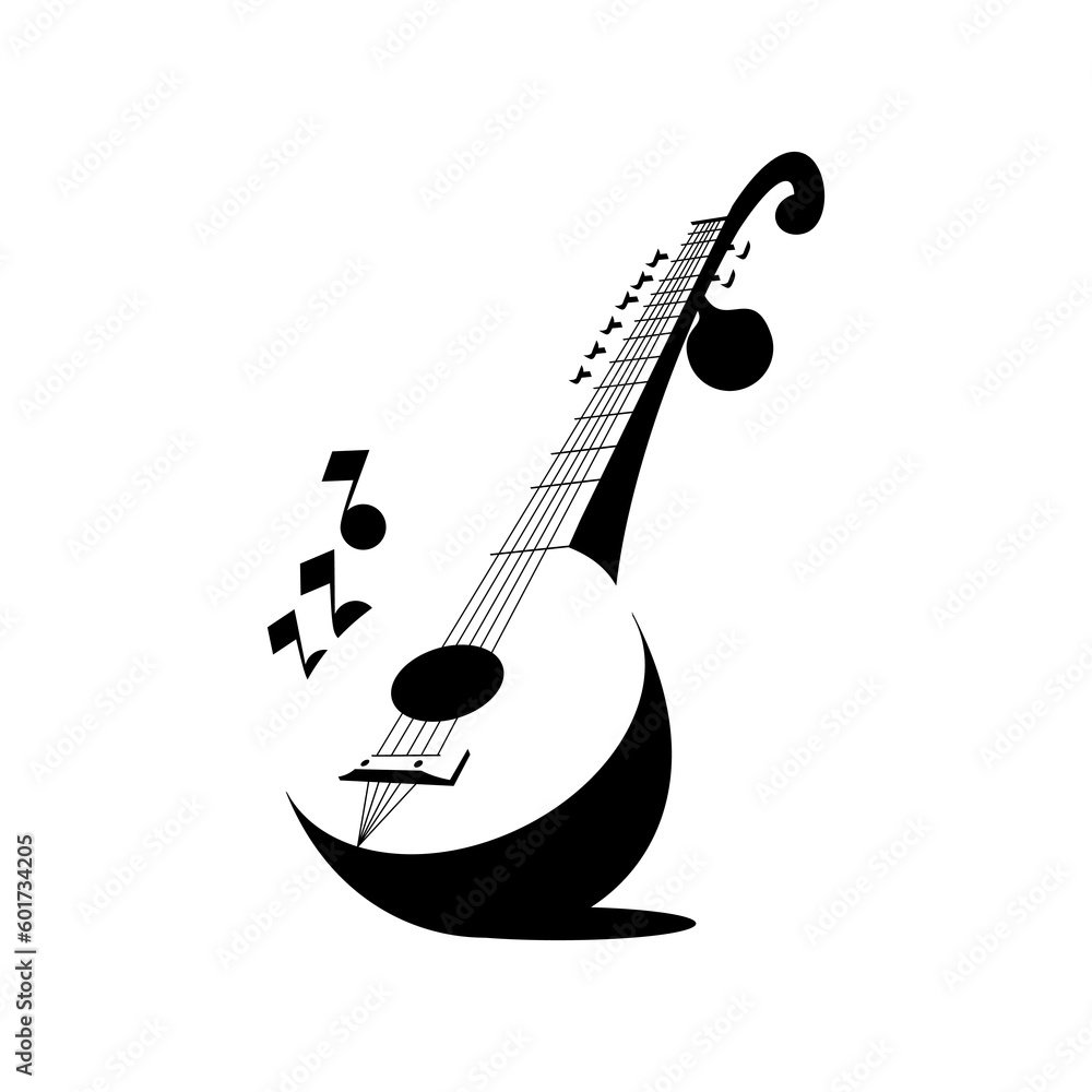 veena traditional musical instrument vector On white background Stock ...