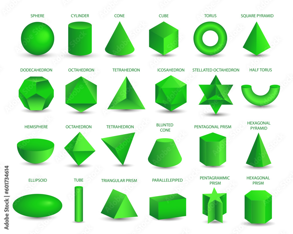 Vector realistic 3D green geometric shapes isolated on white background ...