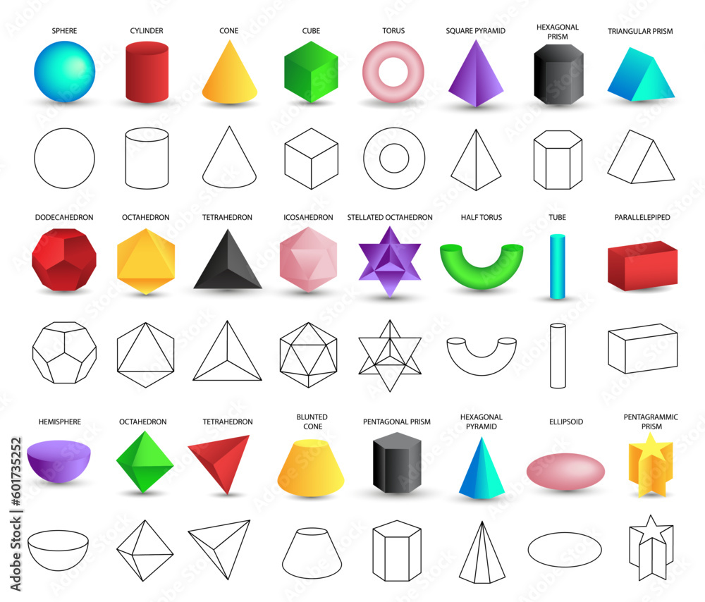 Set of vector realistic 3D colorful geometric shapes isolated on white ...