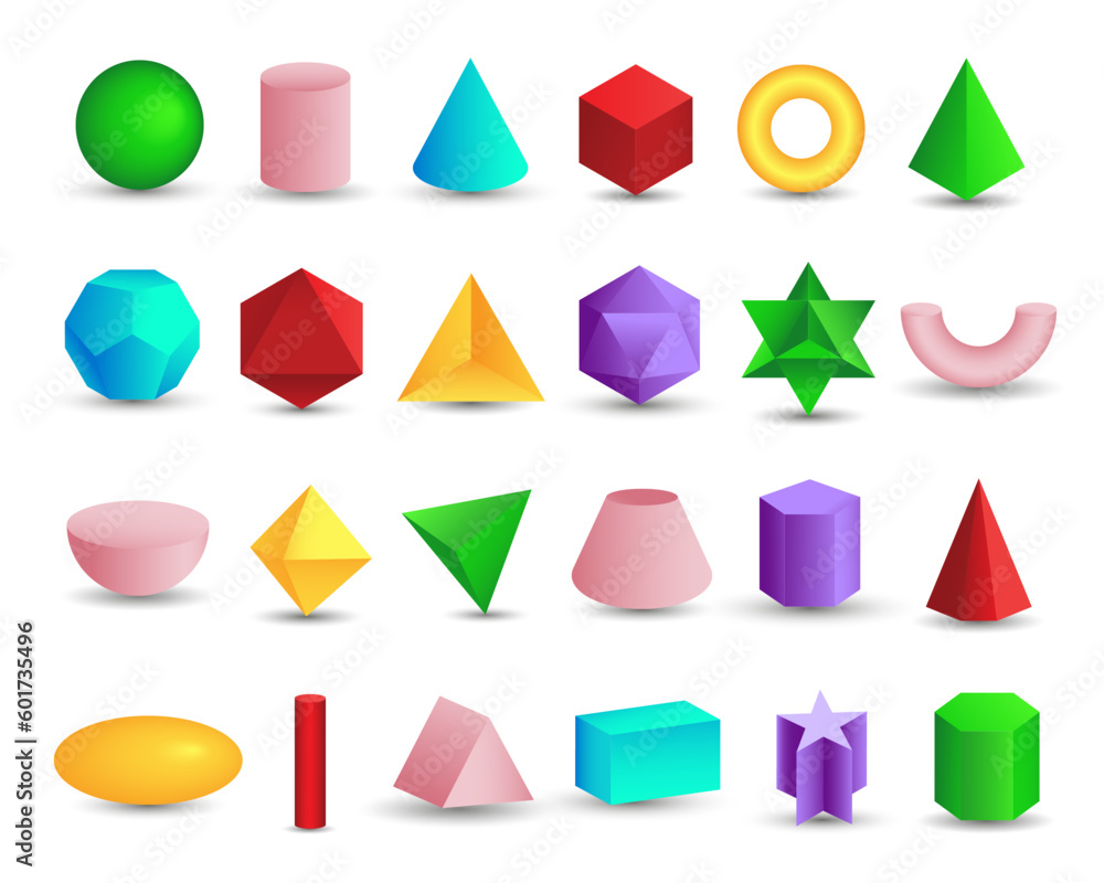 Vector realistic 3D colorful geometric shapes isolated on white ...