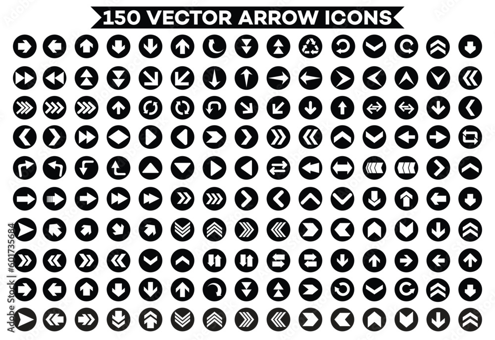 Set of 150 arrow vector icon buttons. Arrow icon set. Arrow icons. Mega ...