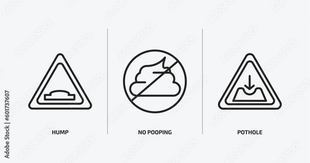 traffic signs outline icons set. traffic signs icons such as hump, no ...