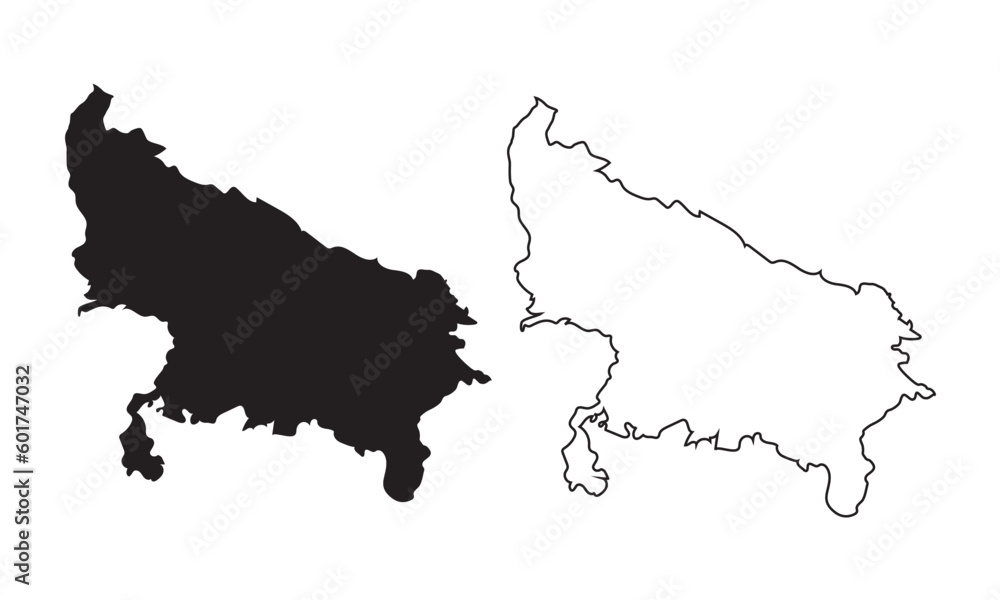 Uttar Pradesh map vector silhouette isolated on white. One of the ...