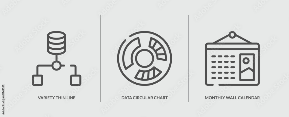 set of 3 outline icons in business and analytics concept. thin line ...
