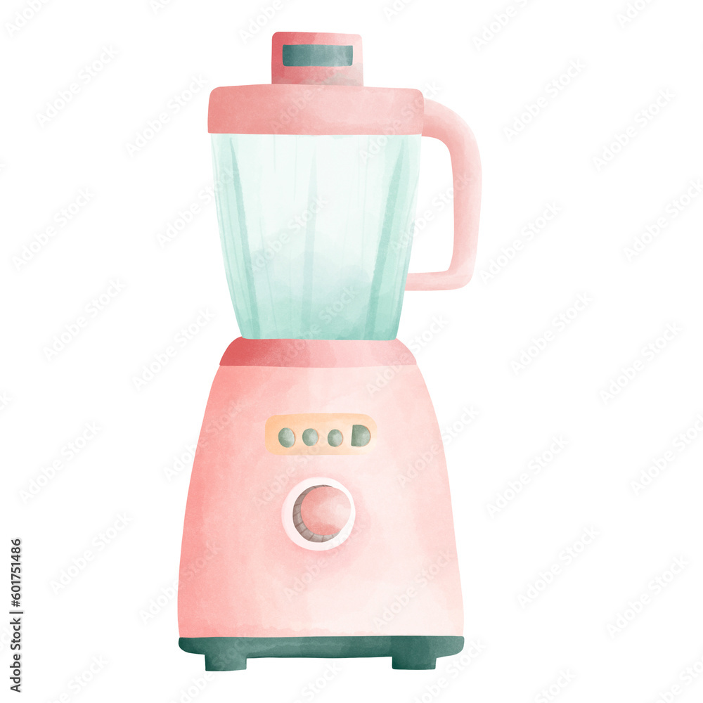 Watercolor pink blender for healthy smootie. Isolated elements on white ...