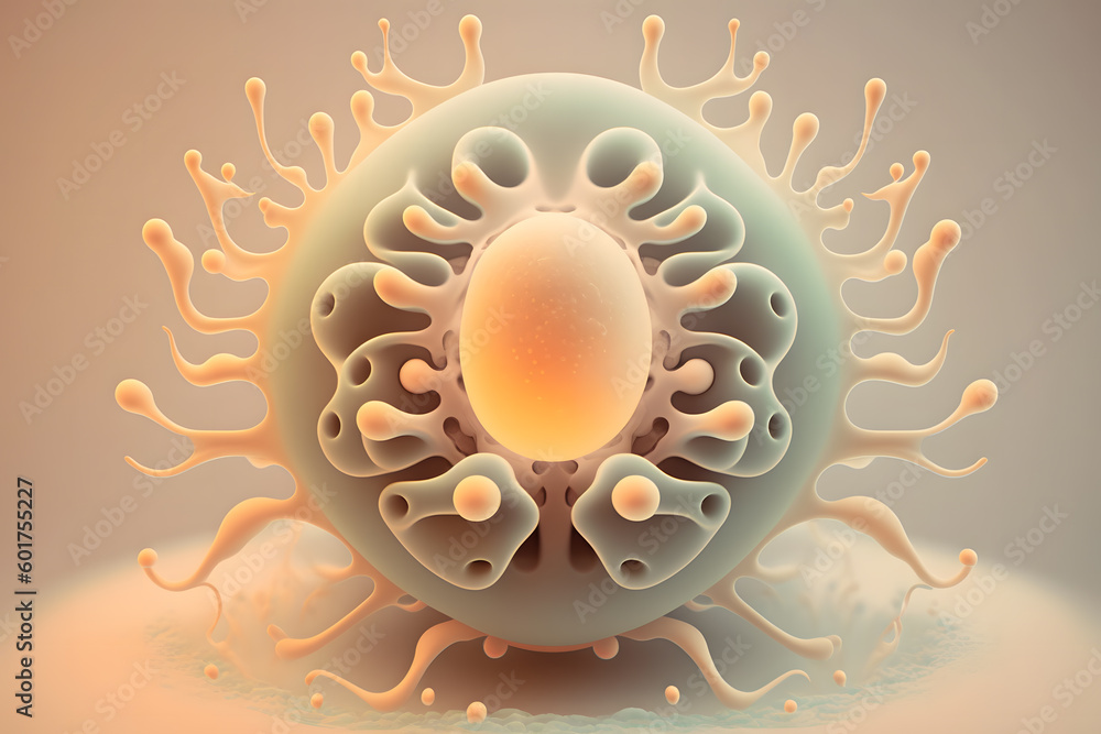 Generative AI 3D illustration of pastel colored bacteria with folds and ...