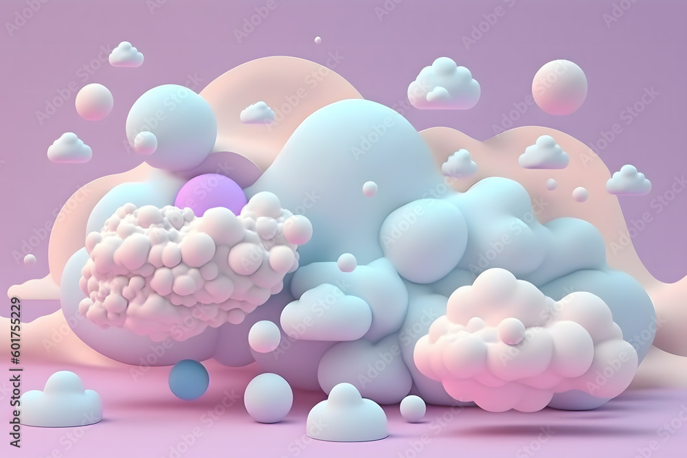AI generated 3D illustration of pastel colored abstract irregular ...