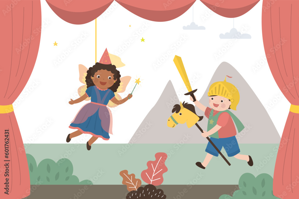 Children play fairy-tale characters. Dragon has taken over castle of ...