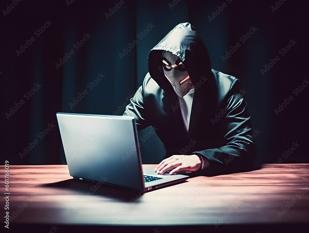 Hacker with hoodie. Concept of dark web, cybercrime, cyberattack. AI ...