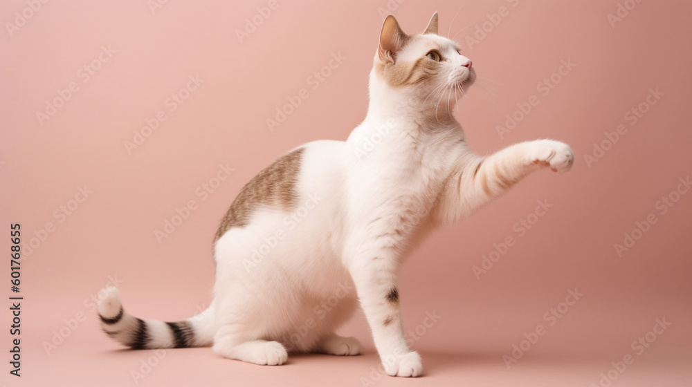 Pastel kittens. Happy cat laughing on plain pastel background. Cute ...
