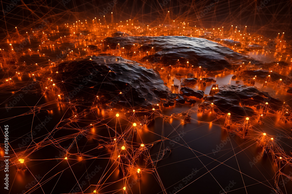 A abstract world of network graphics technology, represented by bronze ...