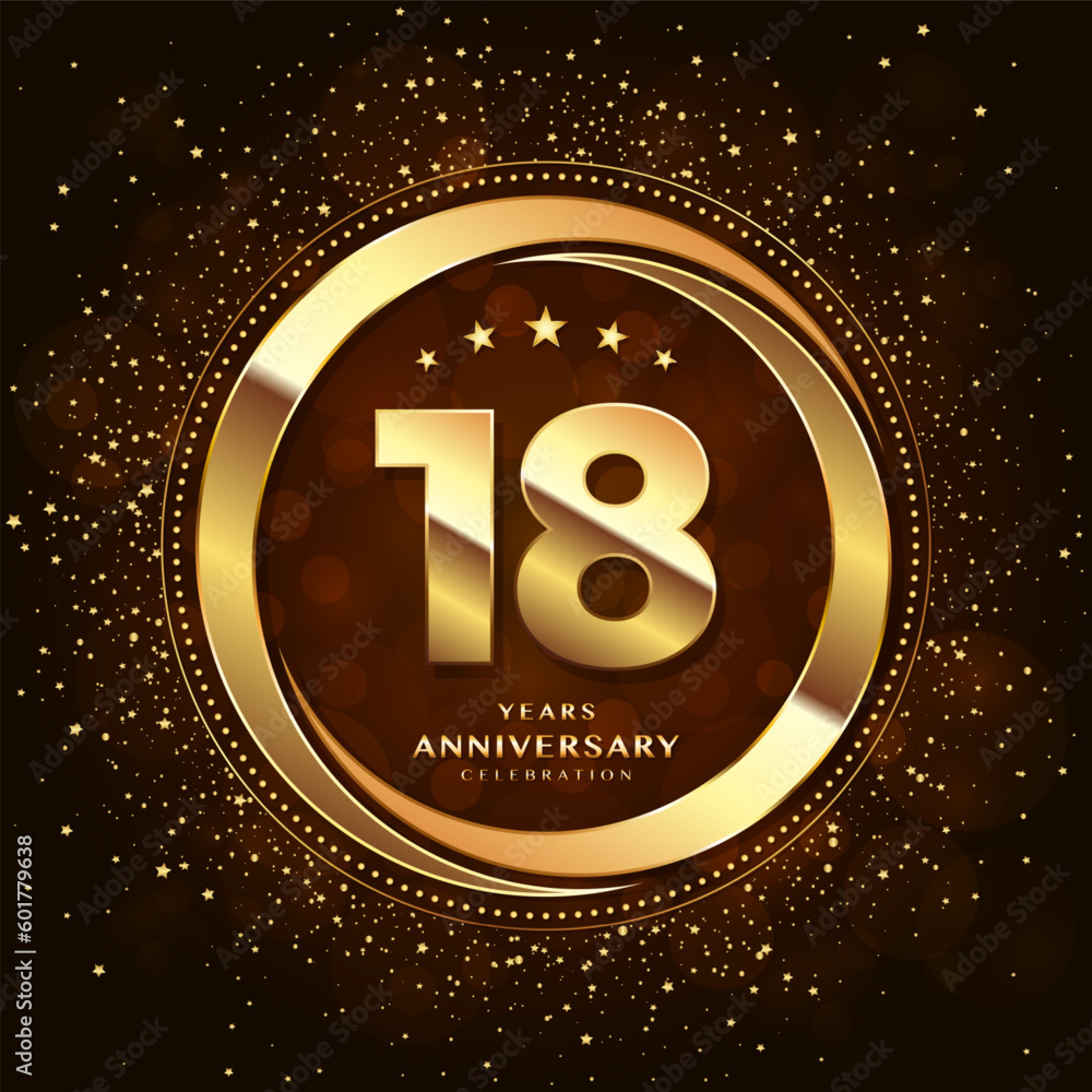 18th anniversary logo with double rings and gold font decorated with ...