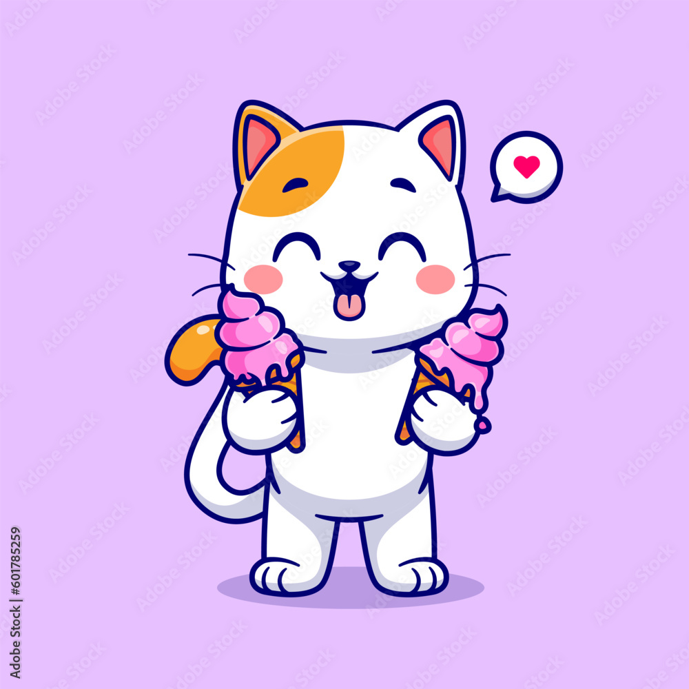 Cute Cat Holding Ice Cream Cartoon Vector Icon Illustration. Animal ...