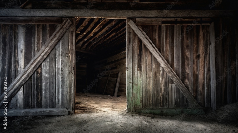an open barn door in a dark room with wooden walls. generative ai Stock ...