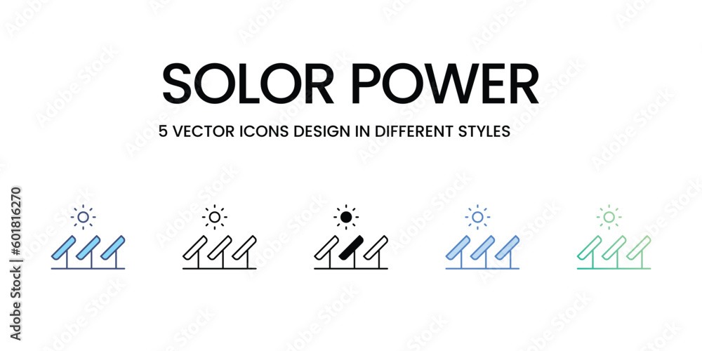Solor Power Icon Design in Five style with Editable Stroke. Line, Solid ...