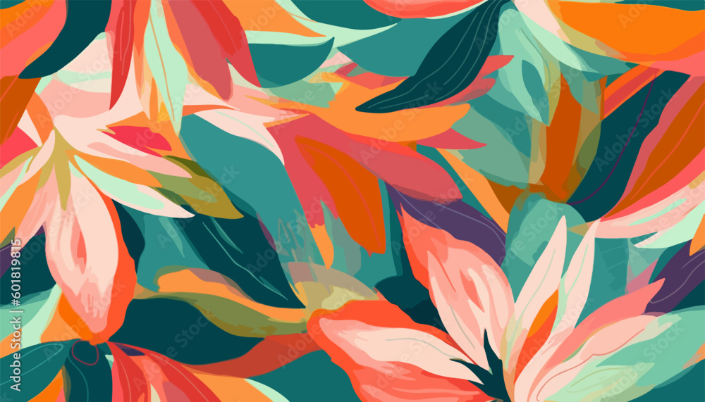 Modern tropical floral pattern. Colorful abstract contemporary seamless ...