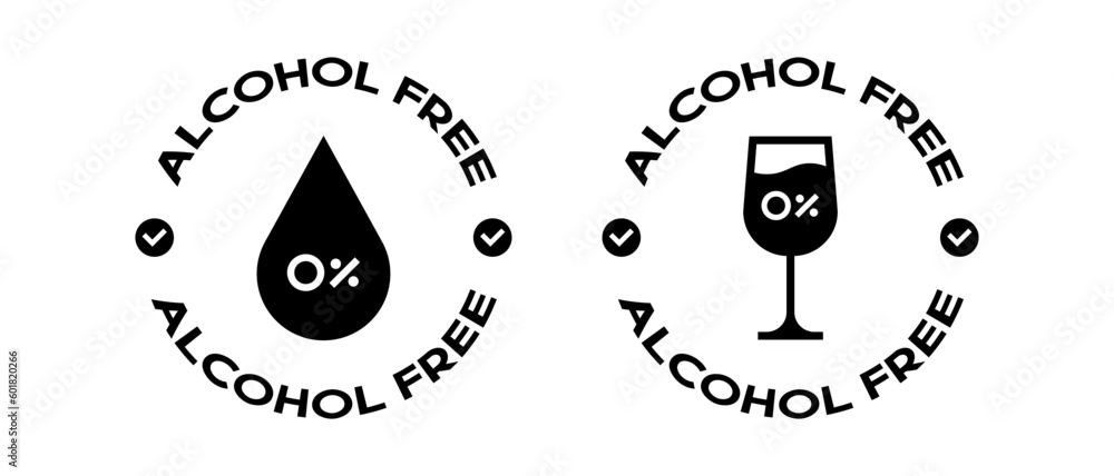 Alcohol free vector icon set. Safe product symbol contain no alcohol ...