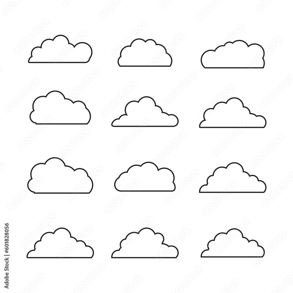 weather icon, clouds vector bundle, Sky Clouds Clipart, black and White ...