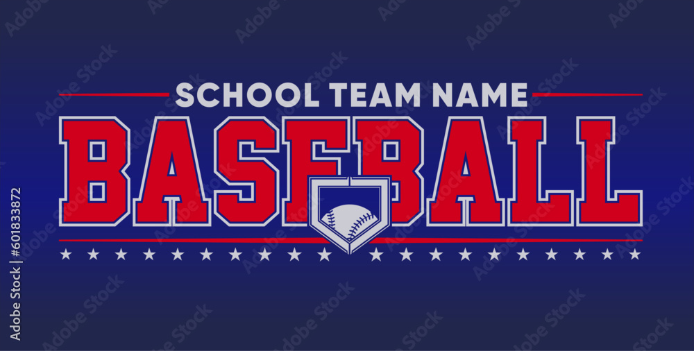 Baseball team design isolated on dark blue black background. School ...
